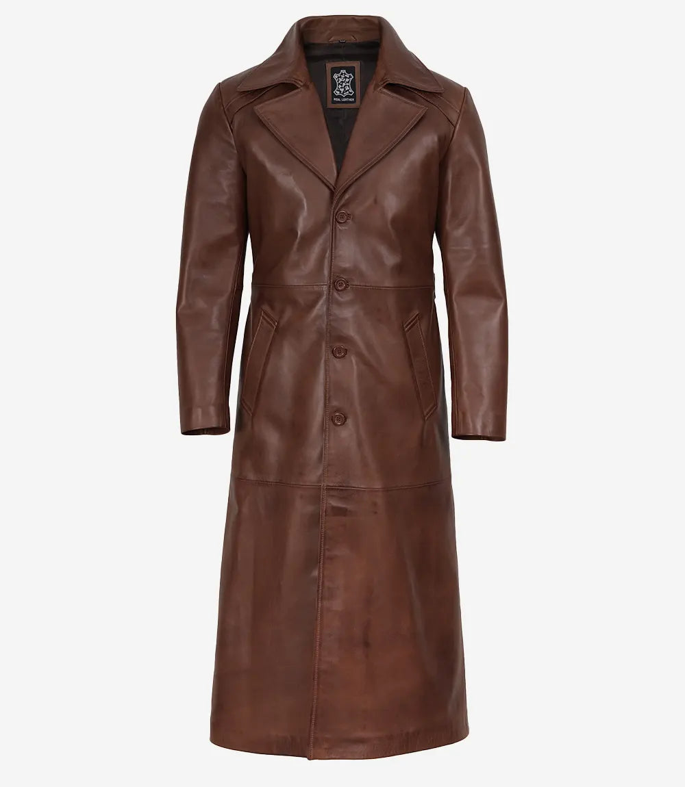 Men's Dark Brown Leather Long Duster Coat – Decrum